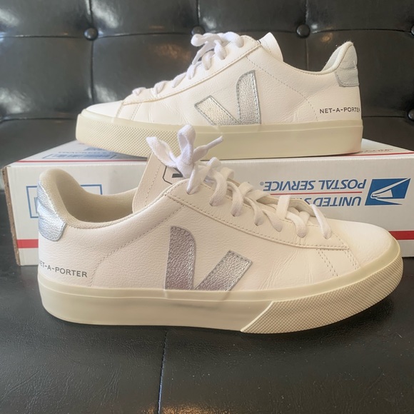 Veja | Shoes | Veja Netaporter Campo Metallic White | Poshmark